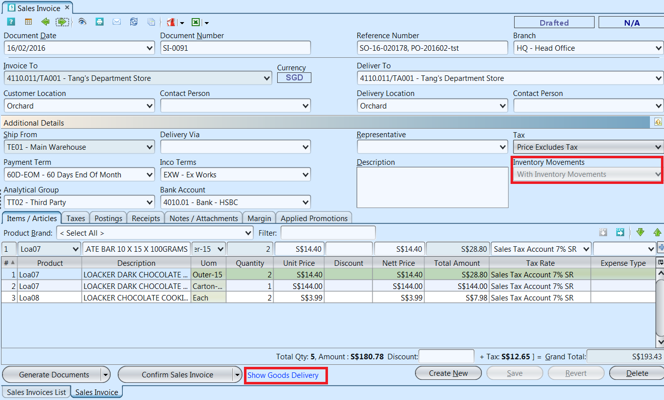 Sales Invoice - w inventory movement - Samooha User SupportSamooha User ...